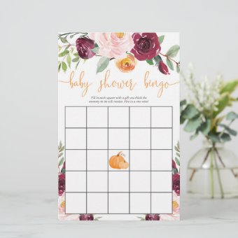Baby shower bingo fall baby shower pumpkin | Zazzle
