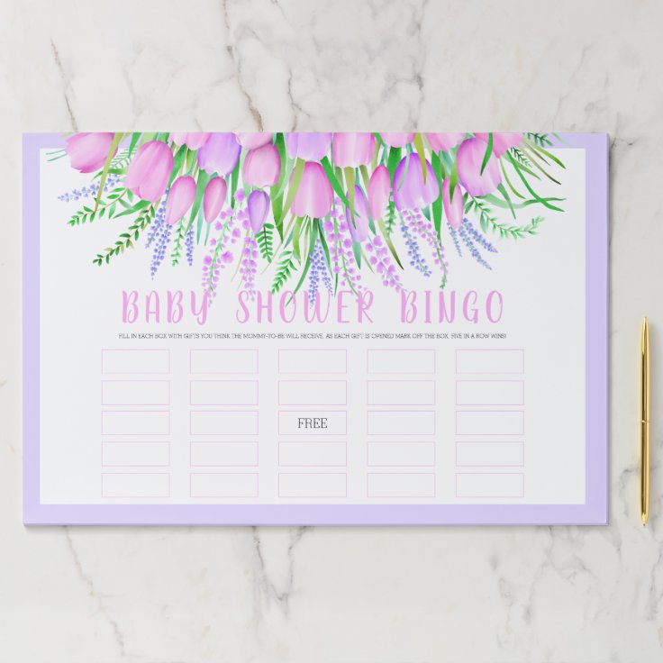 Baby Shower Bingo Floral Lavender Pink Tulips Paper Pad | Zazzle