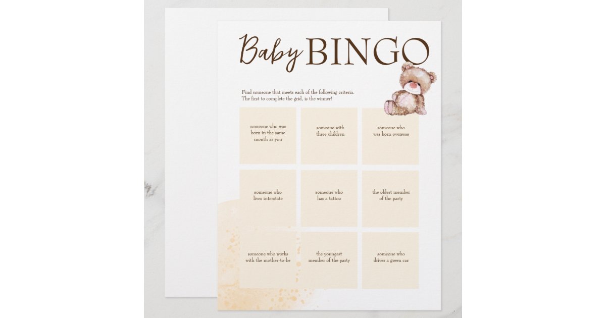Baby shower bingo game brown personalized template letterhead | Zazzle