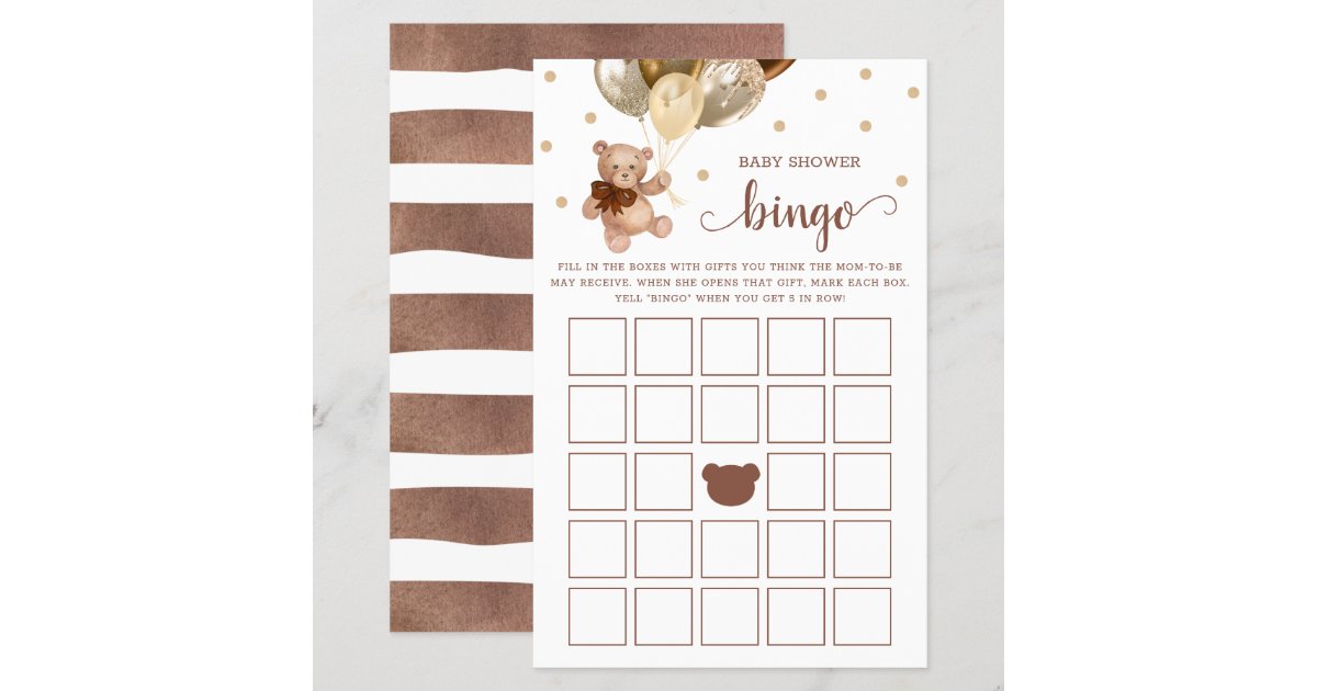 Baby Shower Bingo Game Gifts Bingo Teddy Bear | Zazzle