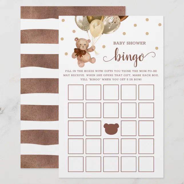 Baby Shower Bingo Game Gifts Bingo Teddy Bear | Zazzle