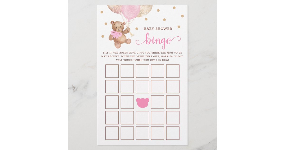 Baby Shower Bingo Game Teddy Bear | Zazzle