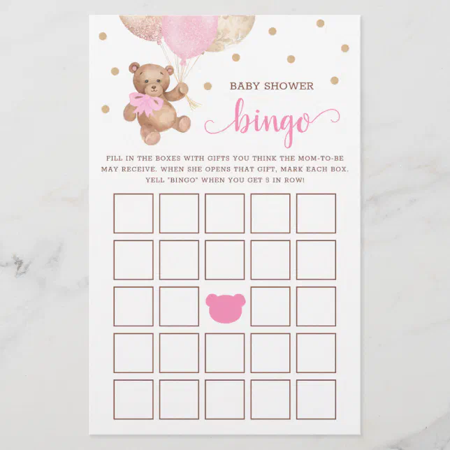 Baby Shower Bingo Game Teddy Bear | Zazzle