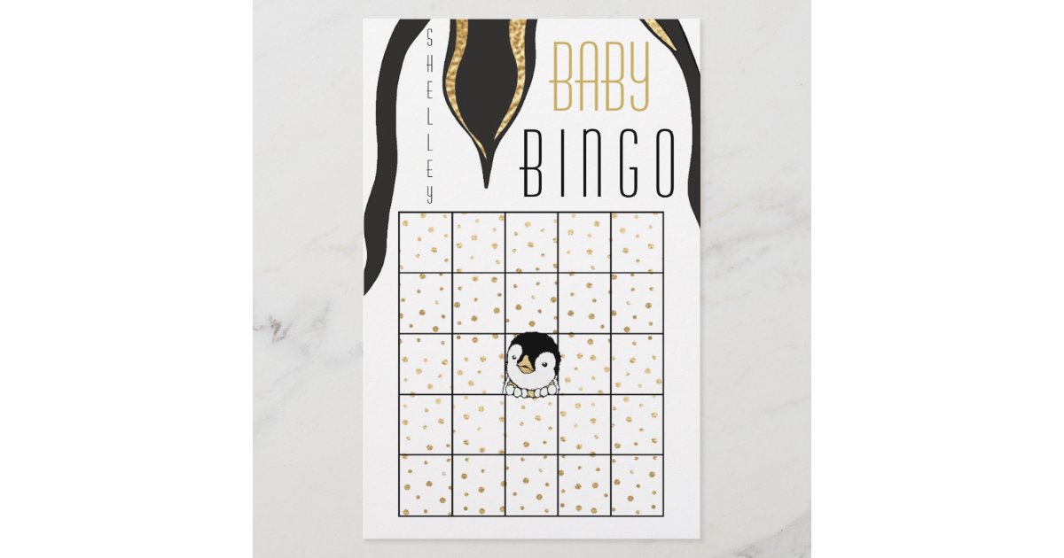 Baby Shower BINGO "Gold Penguin" Flyer | Zazzle