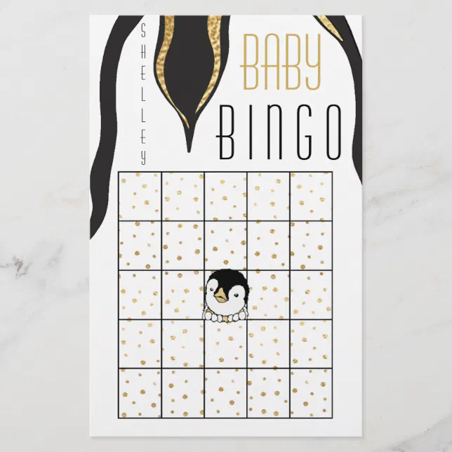 Baby Shower BINGO "Gold Penguin" Flyer | Zazzle