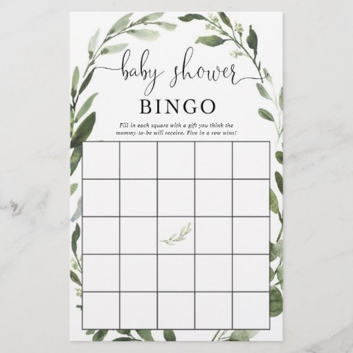 Baby shower bingo greenery eucalyptus wreath | Zazzle