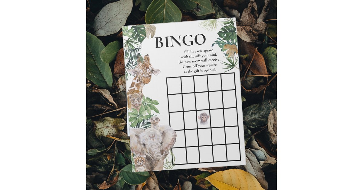 Baby Shower Bingo Jungle Safari Animals Notepad | Zazzle