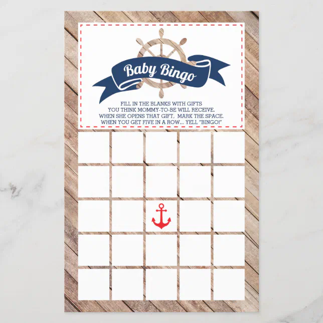 Baby Shower Bingo, Nautical Flyer | Zazzle