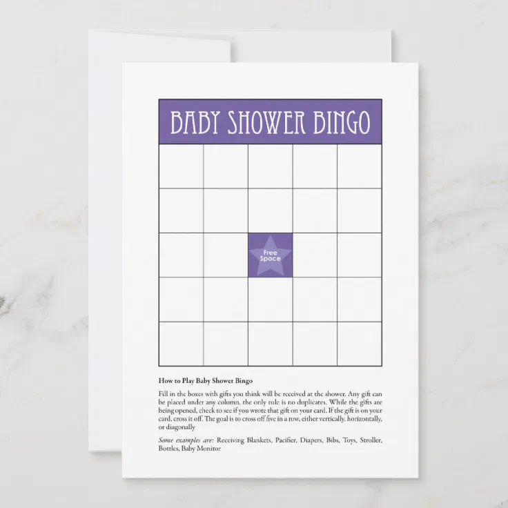 Baby Shower Bingo - Purple Invitation | Zazzle