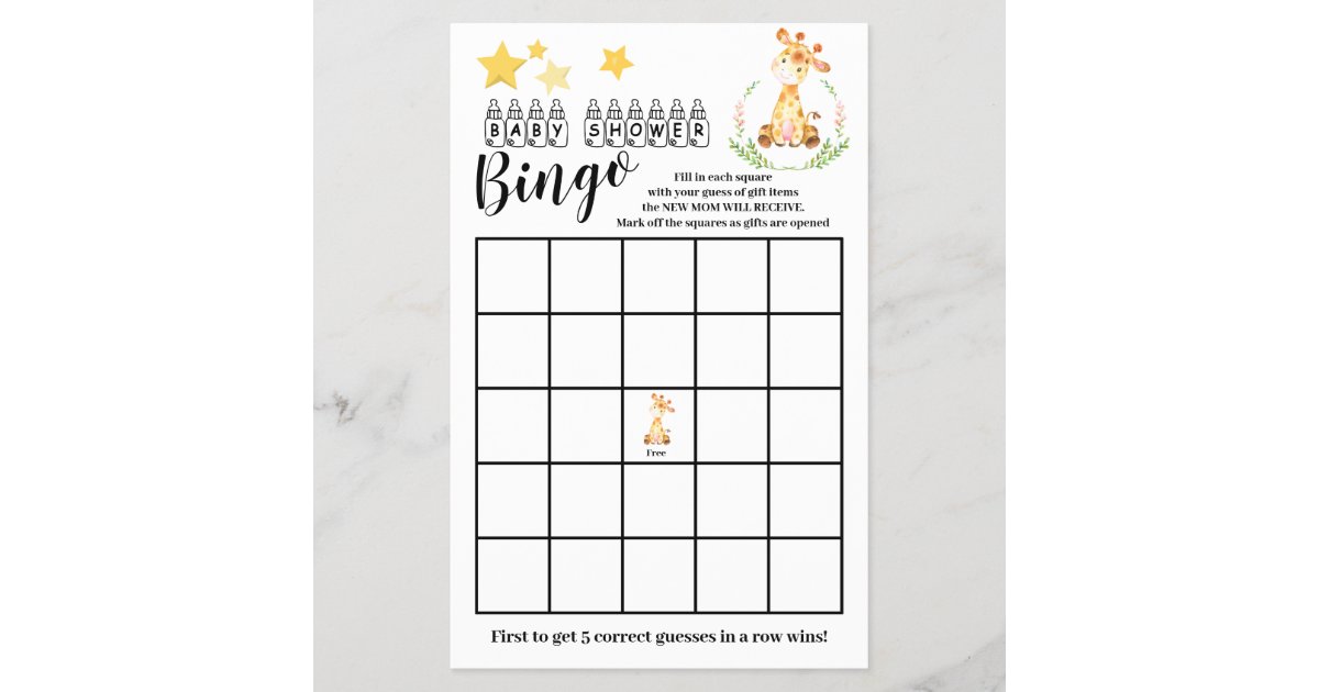 Baby Shower Bingo Sweet Vintage Giraffe Game Card Flyer | Zazzle