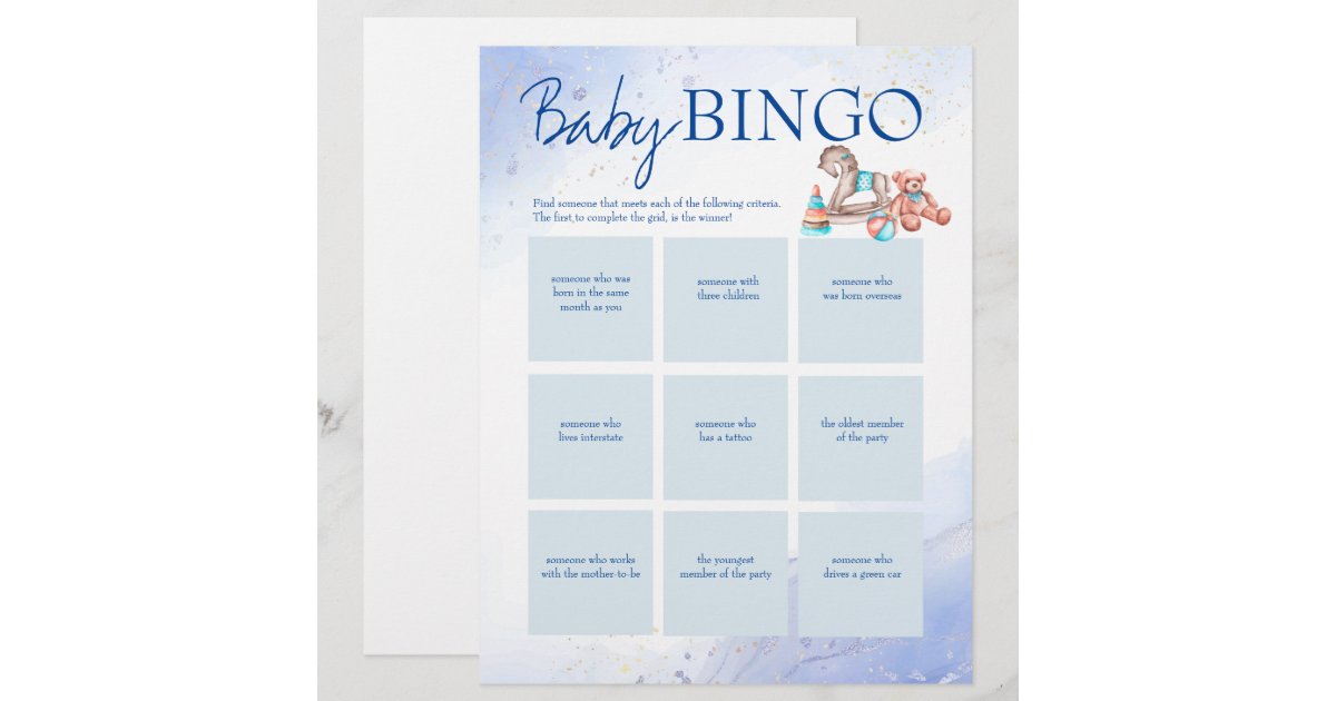 Baby shower blue bingo game personalized template letterhead | Zazzle