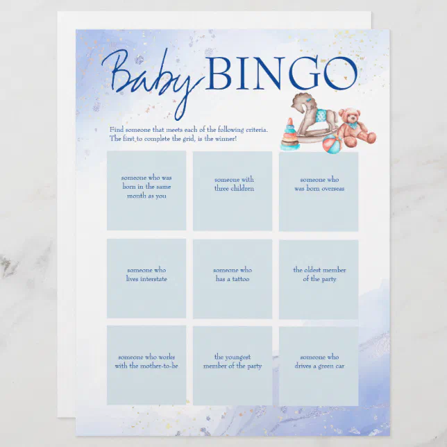 Baby shower blue bingo game personalized template letterhead | Zazzle
