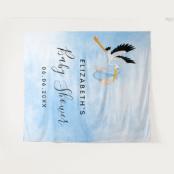 Baby Shower blue stork boy cute Tapestry | Zazzle