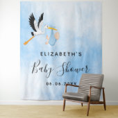 Baby Shower blue stork boy cute Tapestry | Zazzle