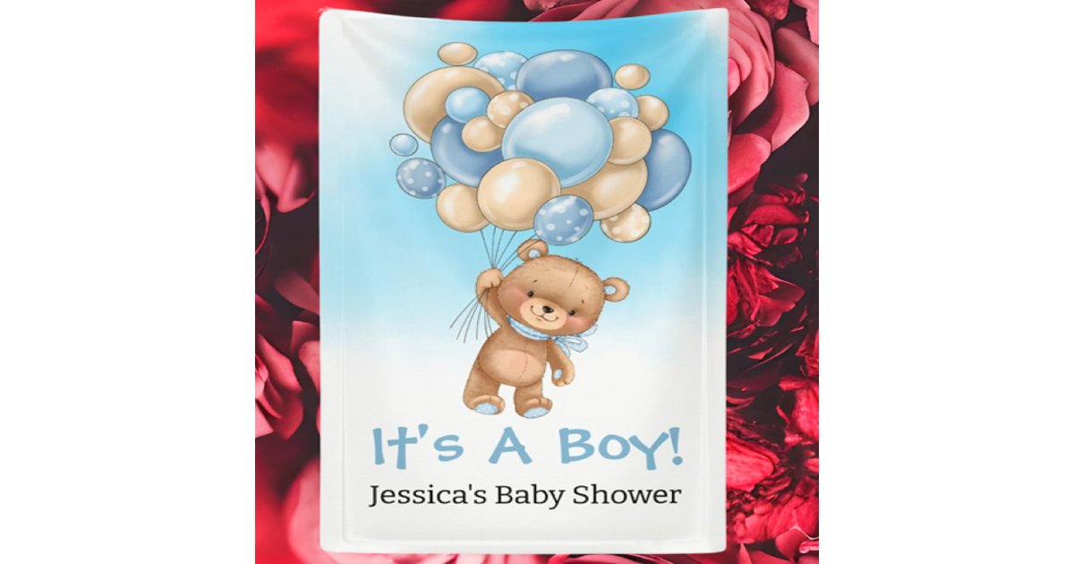 Baby Shower Blue Teddy Its A Boy Banner | Zazzle