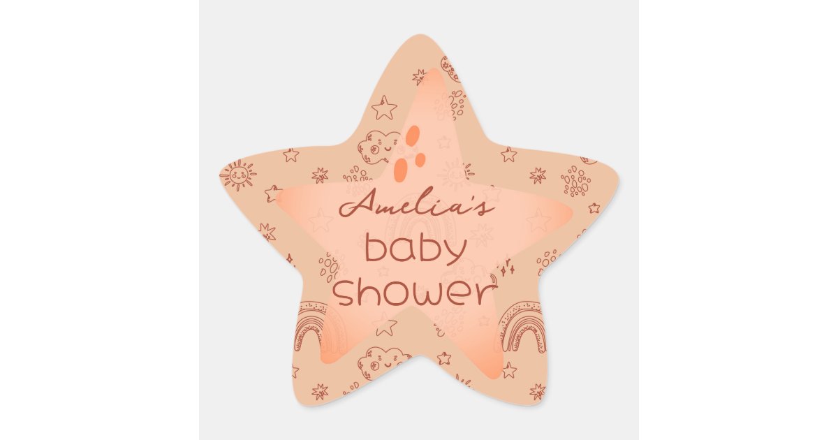 Baby Shower Boho Peachy Weather Star Sticker | Zazzle