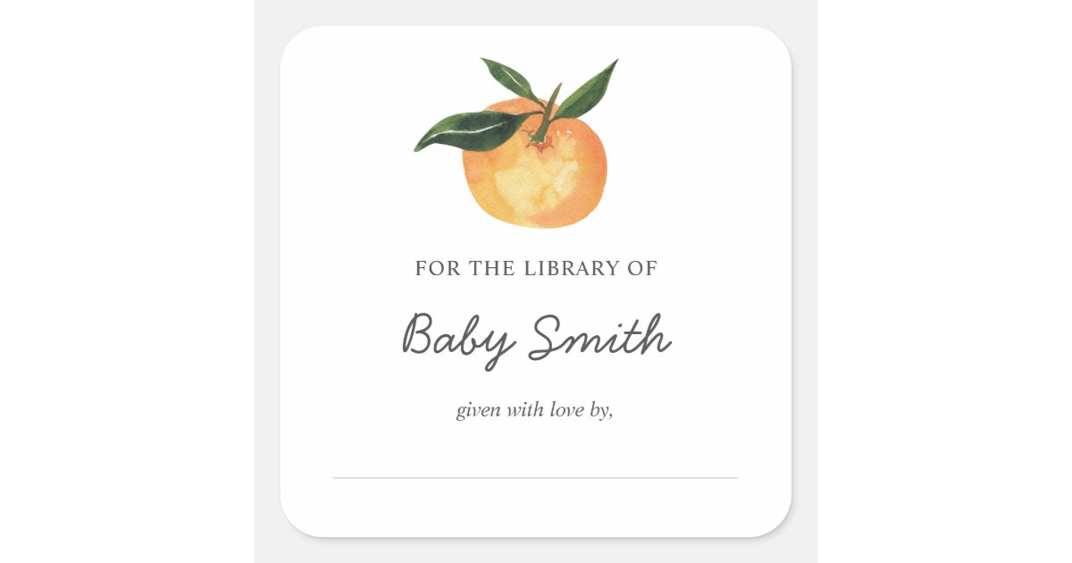 Baby Shower Bookplate Orange Sticker | Zazzle