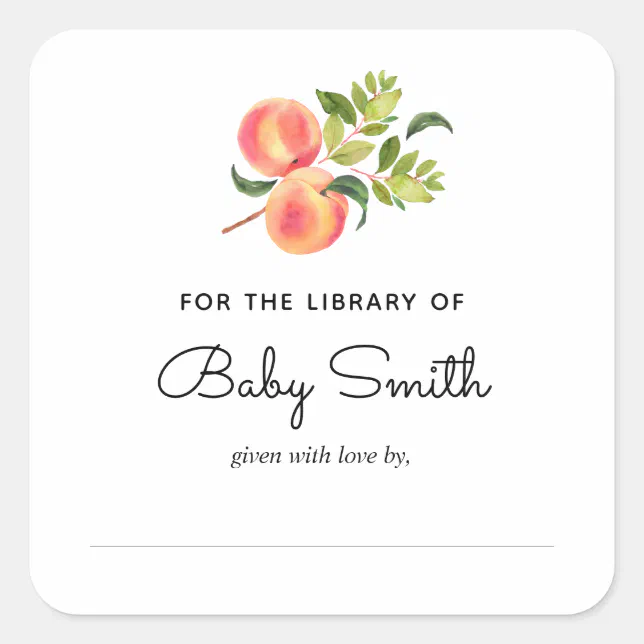 Baby Shower Bookplate Peach Sticker | Zazzle