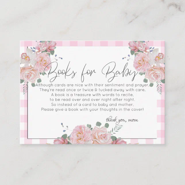 Baby Shower Books for Baby | Pink Floral Baby Enclosure Card | Zazzle