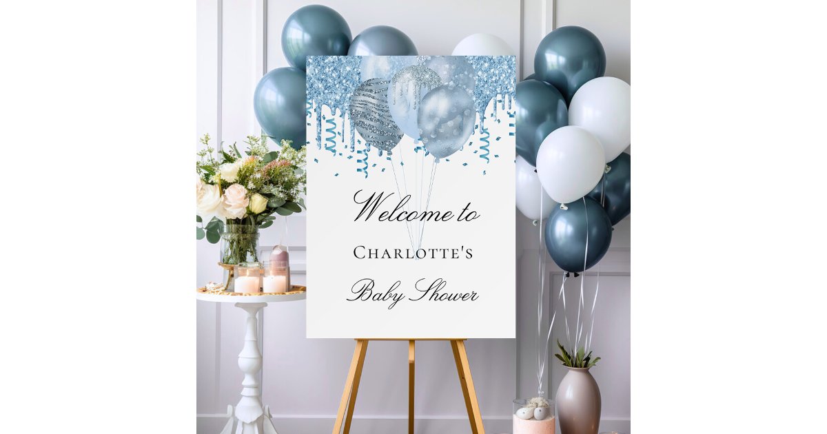 Baby Shower boy light blue white glitter balloons Foam Board | Zazzle