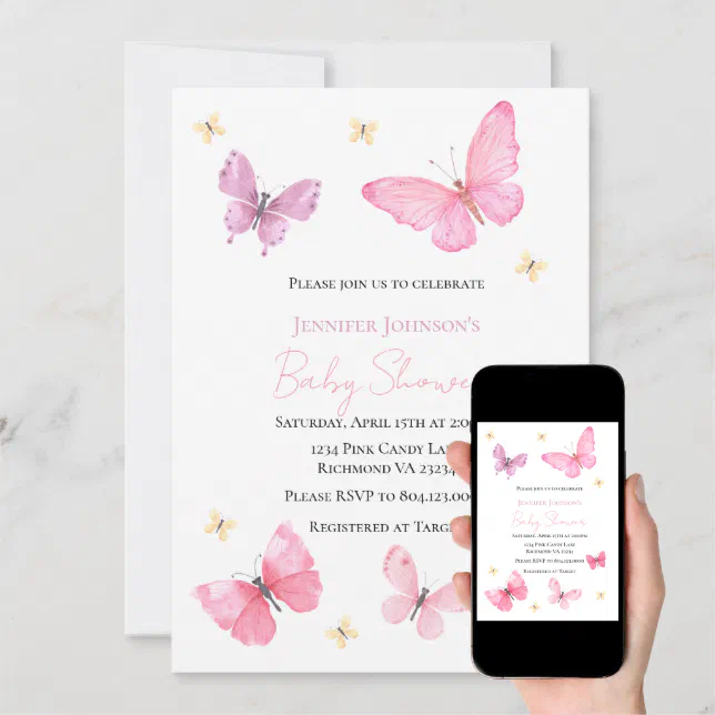 Baby Shower Butterfly Invitation, Girl Invitation | Zazzle