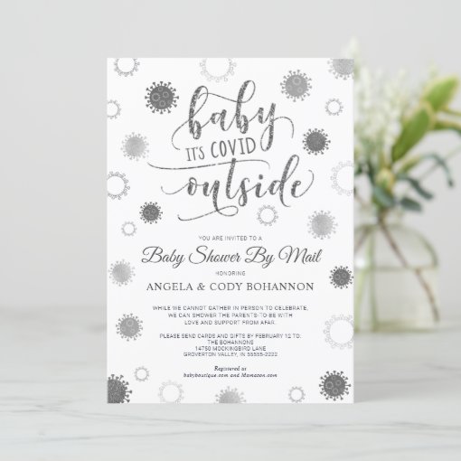 Baby Shower by Mail BABY ITS COVID OUTSIDE Silver Invitation | Zazzle