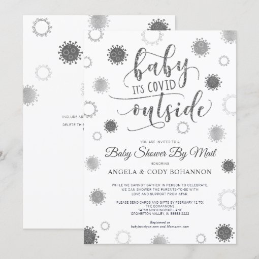 Baby Shower by Mail BABY ITS COVID OUTSIDE Silver Invitation | Zazzle