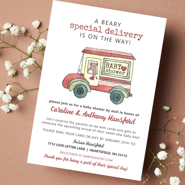 Baby Shower by Mail Beary Special Delivery Invitation | Zazzle