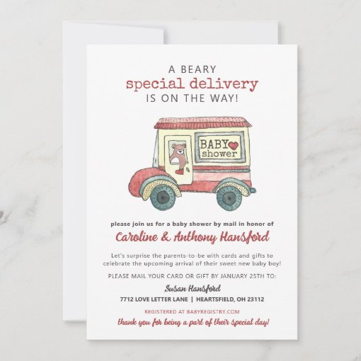 Baby Shower by Mail Beary Special Delivery Invitation | Zazzle