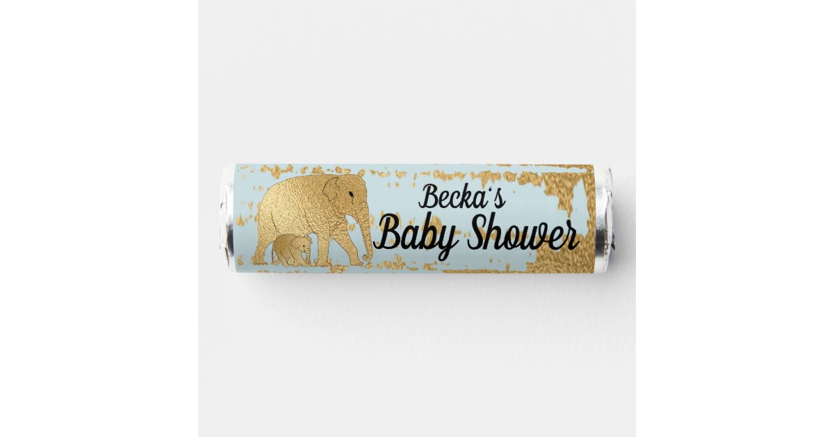 Baby Shower Candy Roll of Mints Blue Elephants | Zazzle