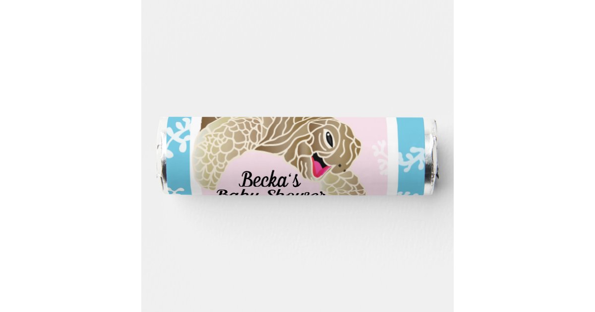 Baby Shower Candy Roll of Mints Pink Sea Turtle | Zazzle