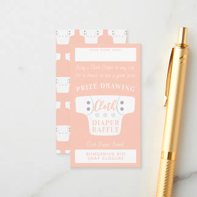 Baby Shower Cloth Diaper Raffle Tickets Peach Pink Enclosure Card | Zazzle