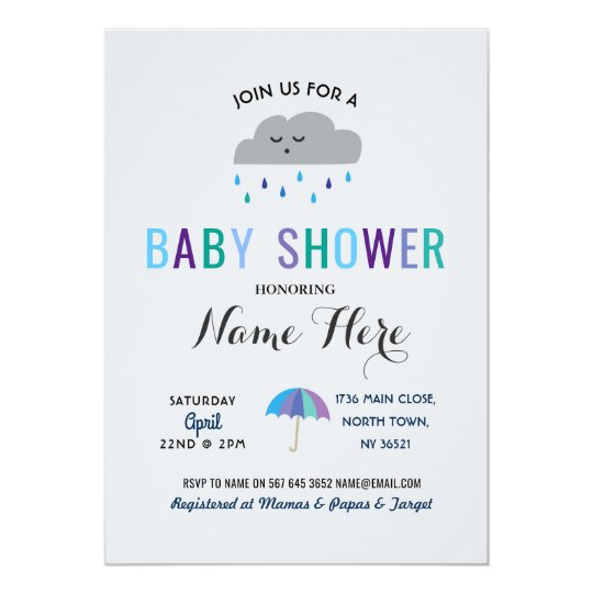 Baby Shower Cloud Sprinkle Rain Cute Umbrella Rain Invitation | Zazzle.com