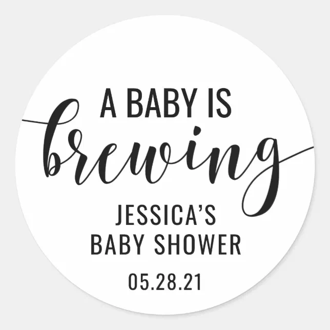 Baby Shower Coffee Sticker, A baby is Brewing Classic Round Sticker ...