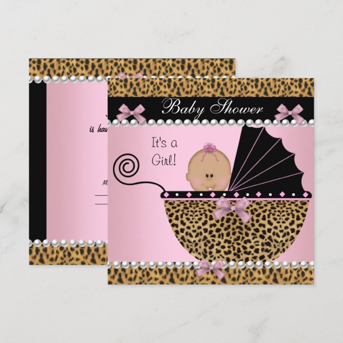 Baby Shower Cute Baby Girl Pink Leopard Invitation | Zazzle.com