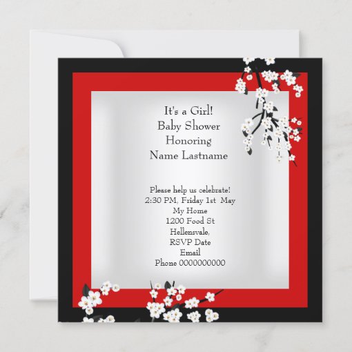 Baby Shower Cute Baby Girl Red Blossom Black AM5 Invitation | Zazzle