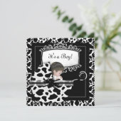 Baby Shower Cute Baby Pram Cow Black White Invitation | Zazzle
