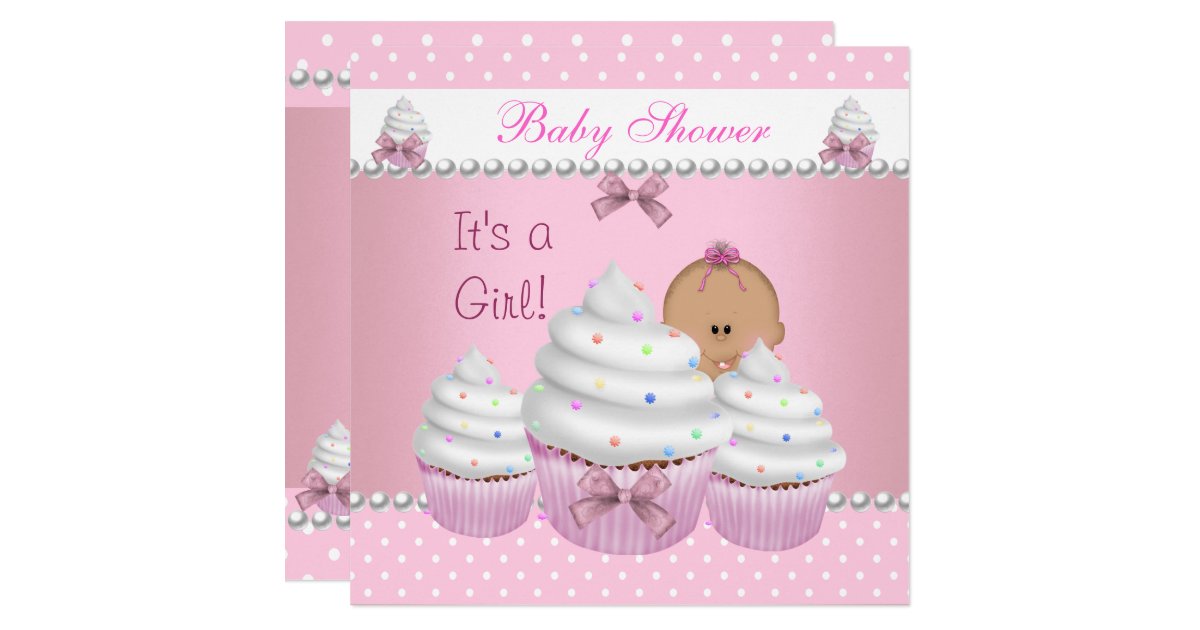 Baby Shower Cute Girl Pink Cupcake Sprinkle Invitation | Zazzle.com