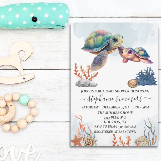 Baby Shower Cute Sea Turtle Watercolor Invitation | Zazzle