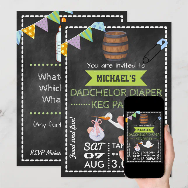 Baby Shower Dadchelor Keg Party Chalkboard Invitation | Zazzle
