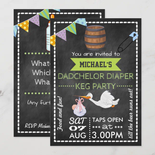 Baby Shower Dadchelor Keg Party Chalkboard Invitation | Zazzle