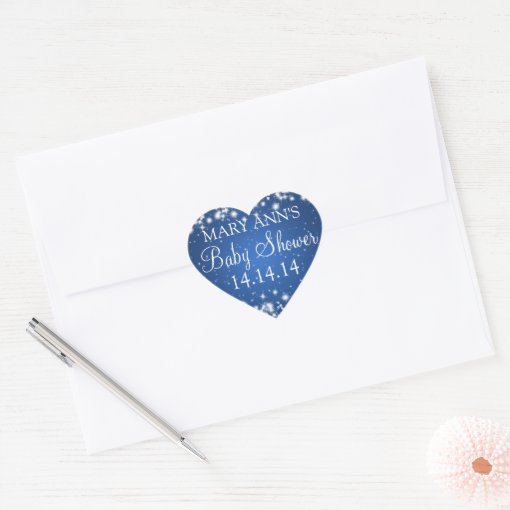 Baby Shower Date Winter Sparkle Blue Heart Sticker | Zazzle