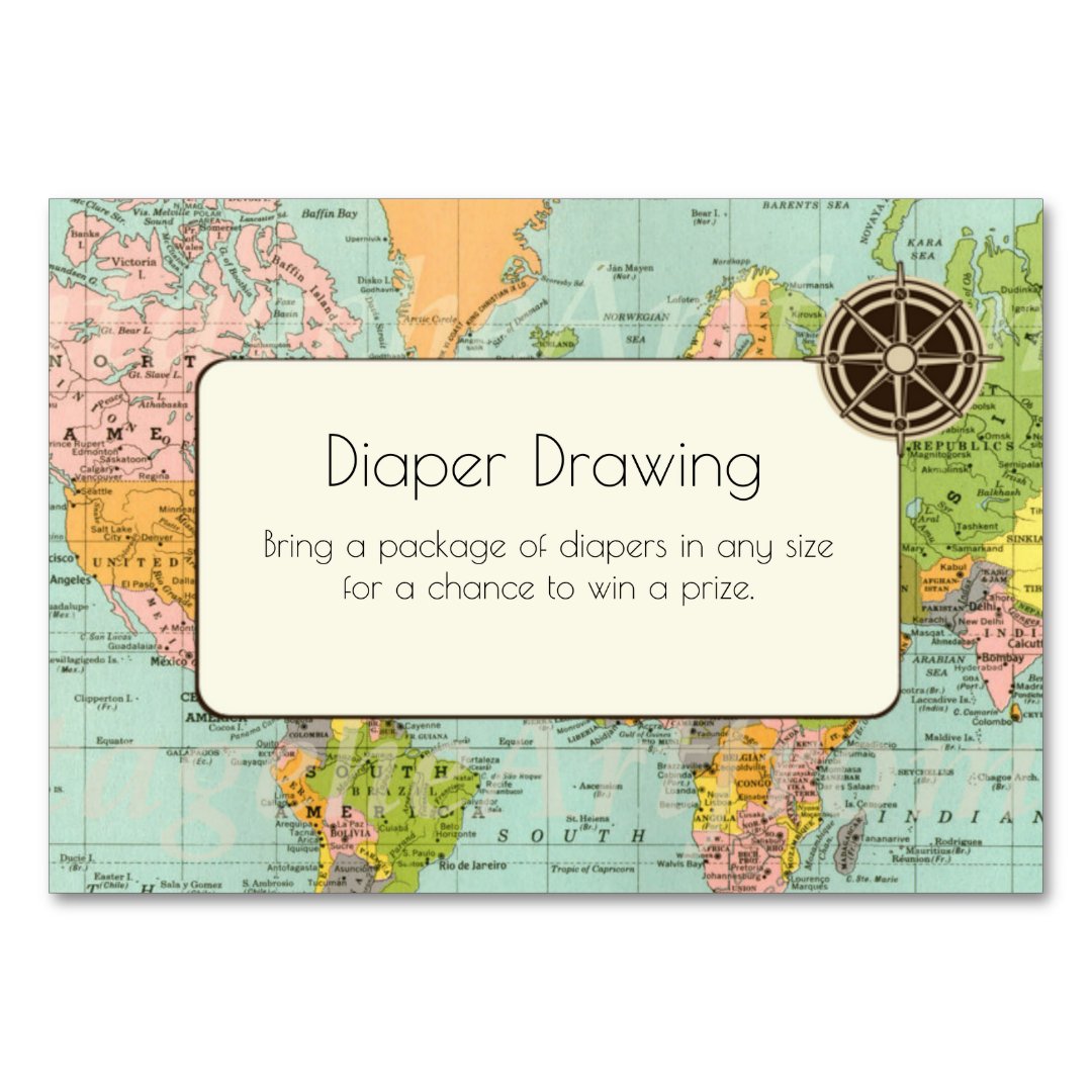 Baby Shower Diaper Drawing Insert- Multicolor Map Table Number | Zazzle