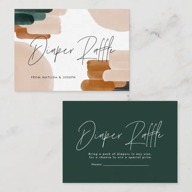 Baby shower diaper raffle abstractmodern green note card | Zazzle