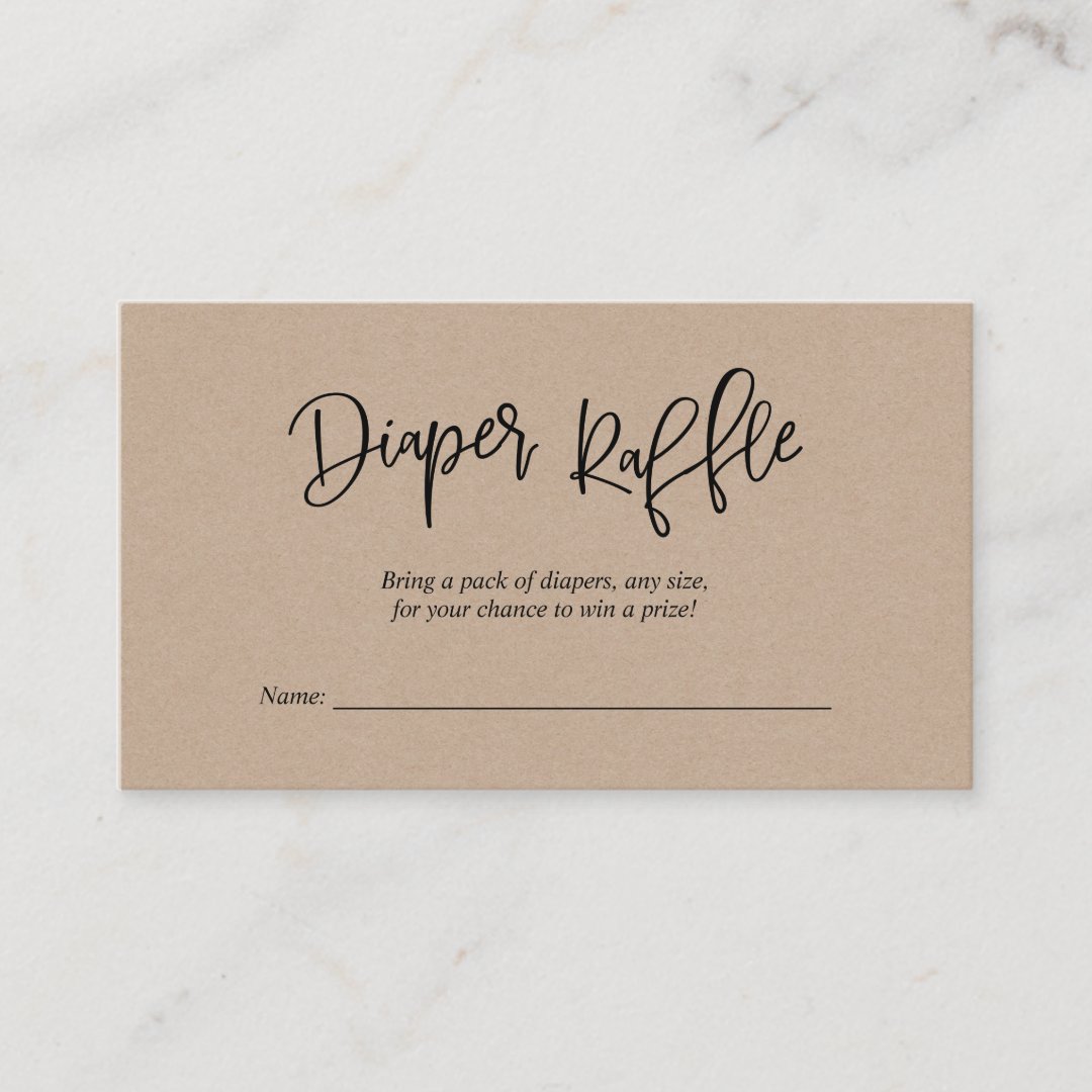 Baby Shower Diaper Raffle, Creative Rustic Script Enclosure Card | Zazzle