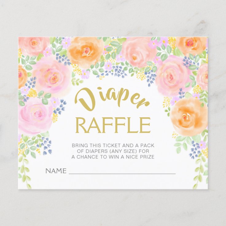 Baby Shower Diaper Raffle Pink Roses Invite Insert | Zazzle