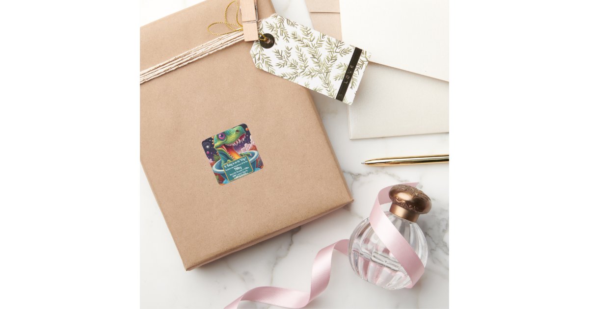 Baby shower Dino-Mite party design Square Sticker | Zazzle