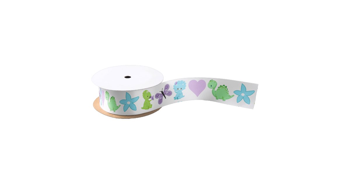 Baby Shower Dinosaur Satin Ribbon | Zazzle
