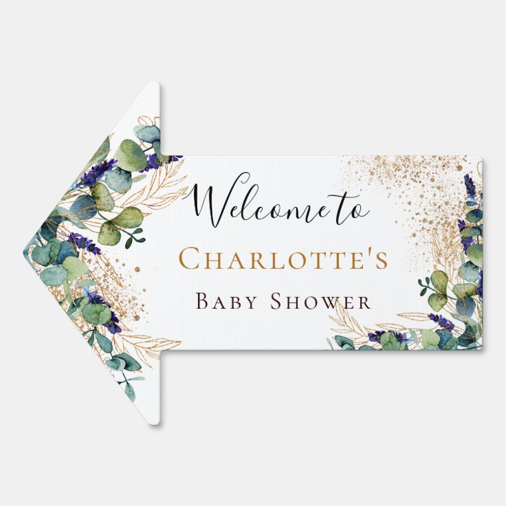 Baby Shower eucalyptus greenery welcome arrow Sign | Zazzle