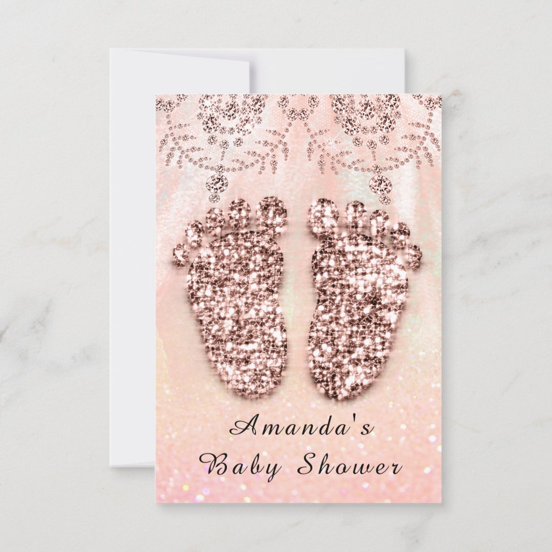Baby Shower Feet Girl Boy Royal Rose Glitter Lace Invitation | Zazzle